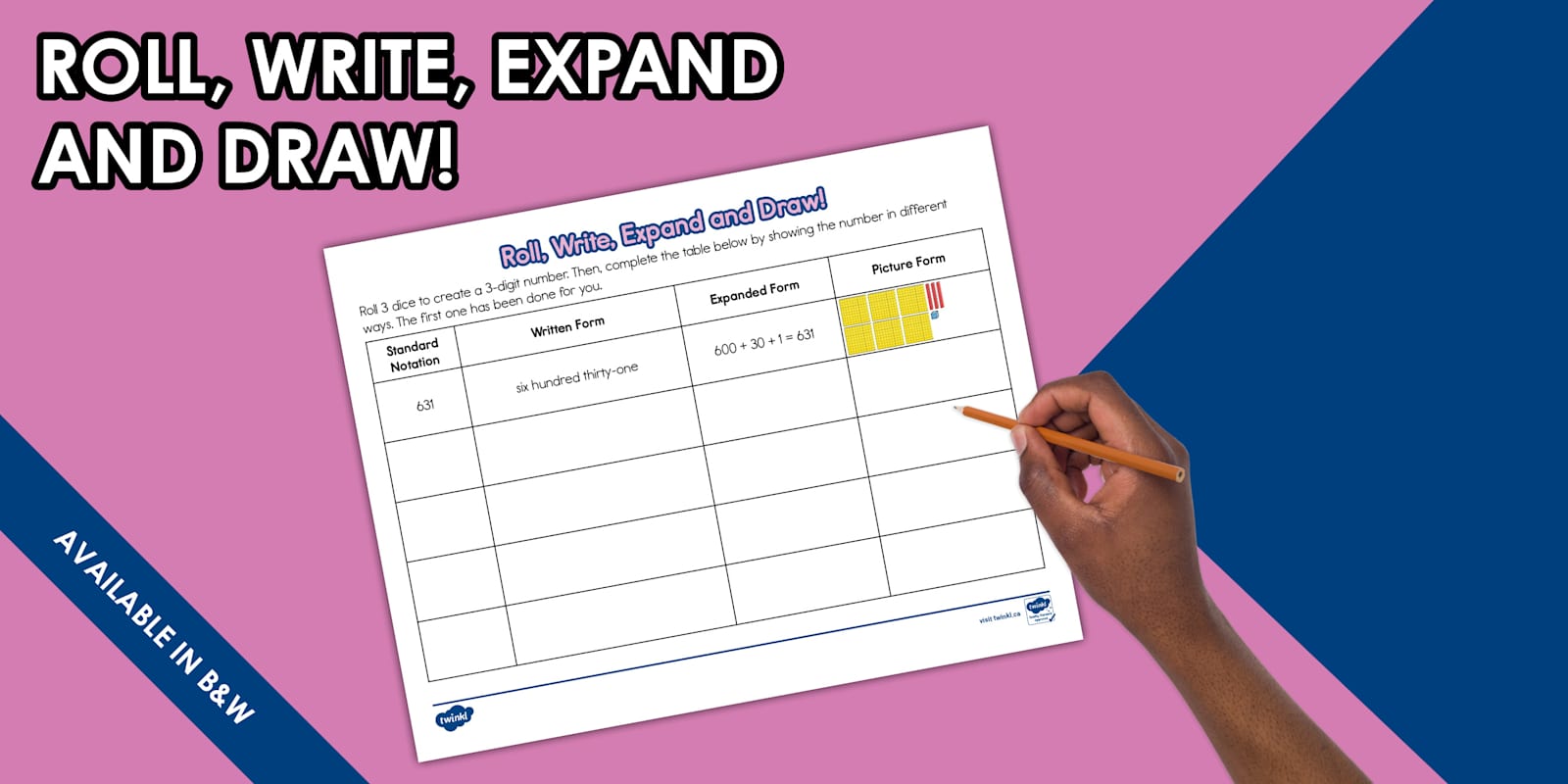 Roll, Write, Expand and Draw 3-Digit Numbers Activity