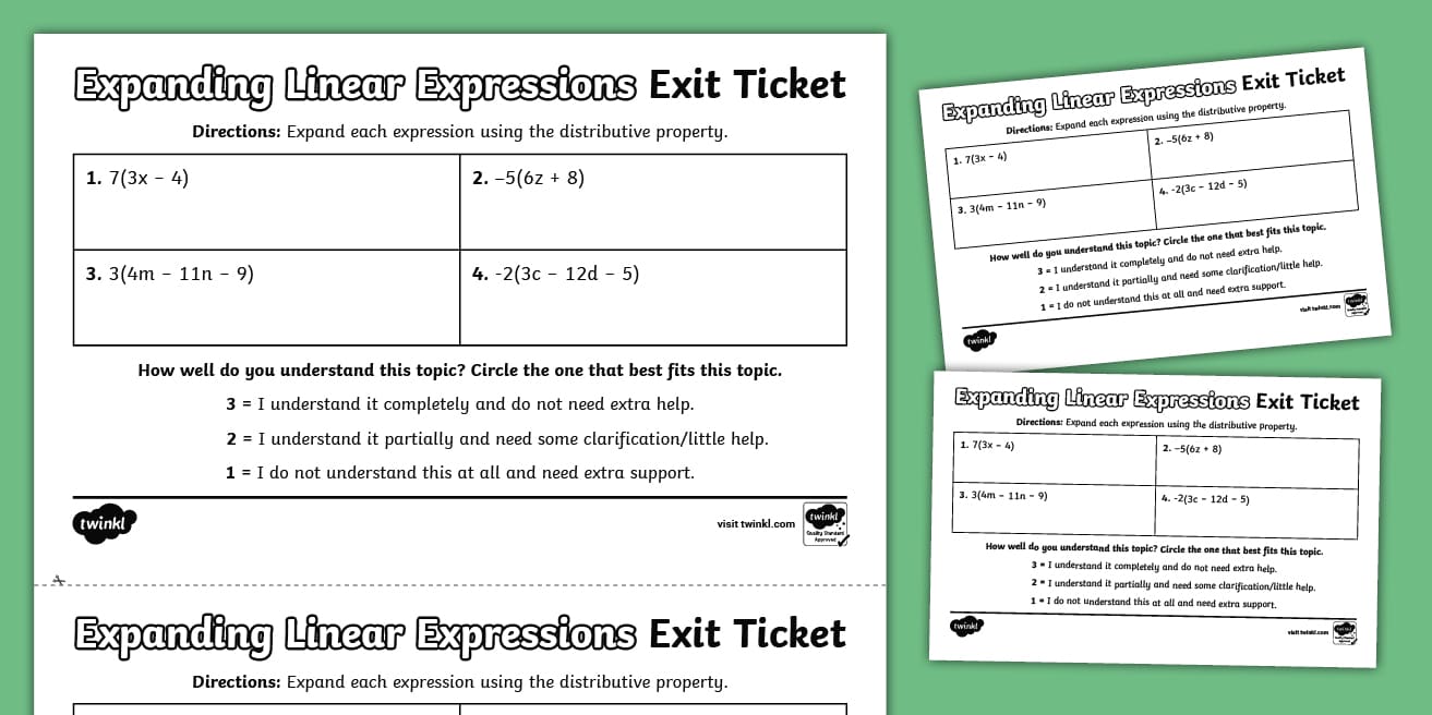 Seventh Grade Expanding Linear Expressions Exit Ticket