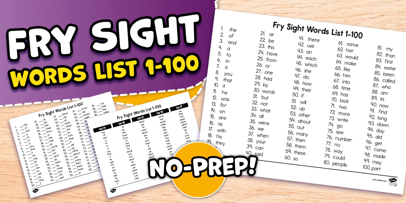 Fry Sight Words List 1-100