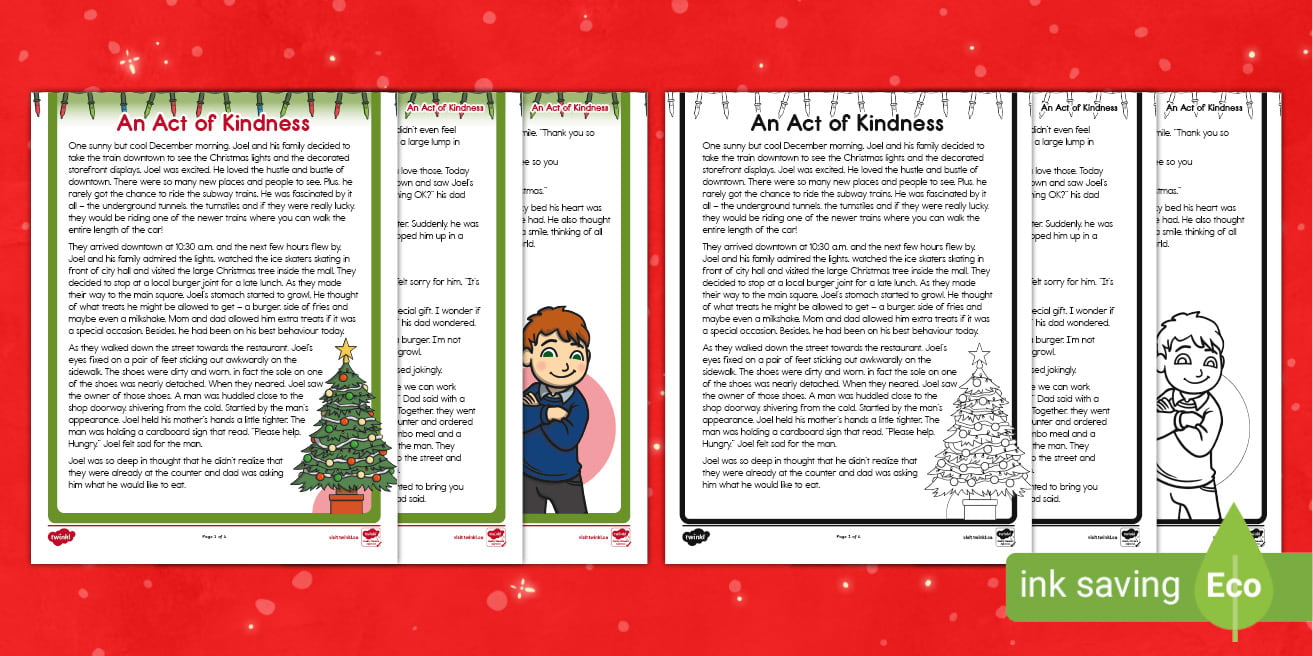 Kind Christmas Fiction Story Reading Comprehension