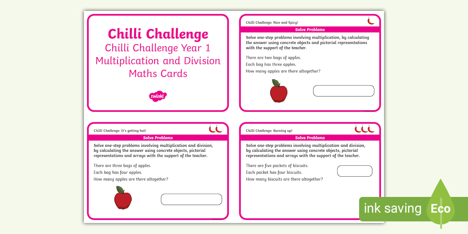 Chilli Challenge Year 1 Multiplication Maths Cards - Challenge Cards ...
