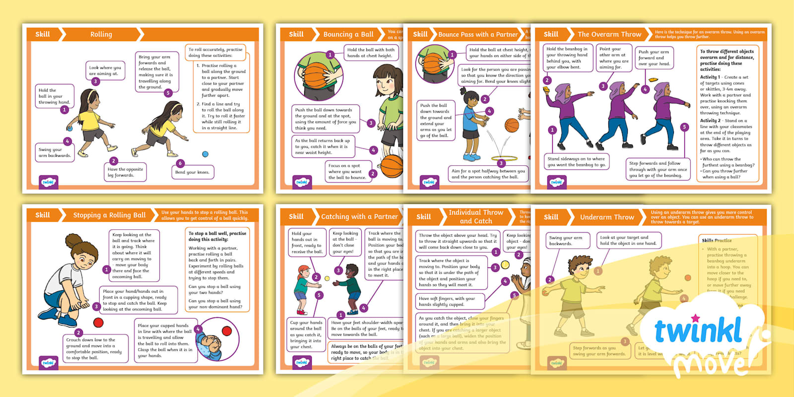 KS1 Rolling, Throwing and Catching Skills Teacher Card Pack