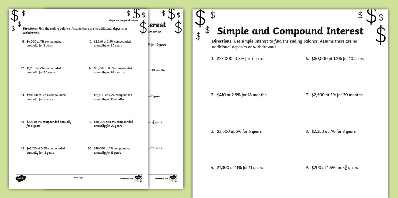 Eighth Grade Simple and Compound Interest Practice