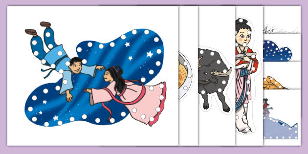 Qixi Festival Threading Cards/七夕节手工穿线卡片