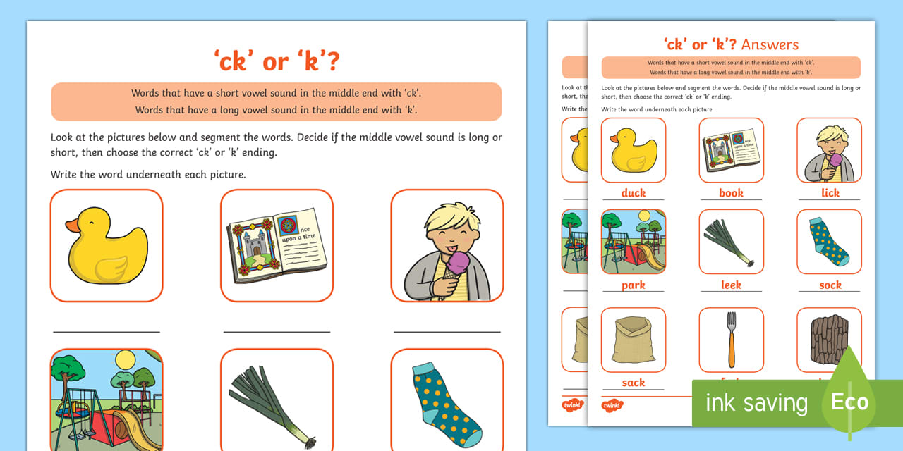 Words Ending in 'ck' or 'k'? Worksheet