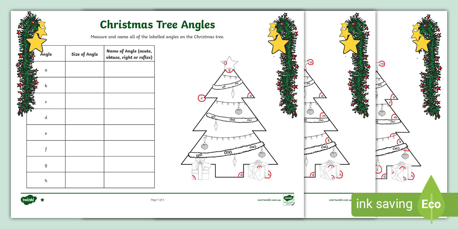 Christmas Tree Angles Differentiated Activity Sheets
