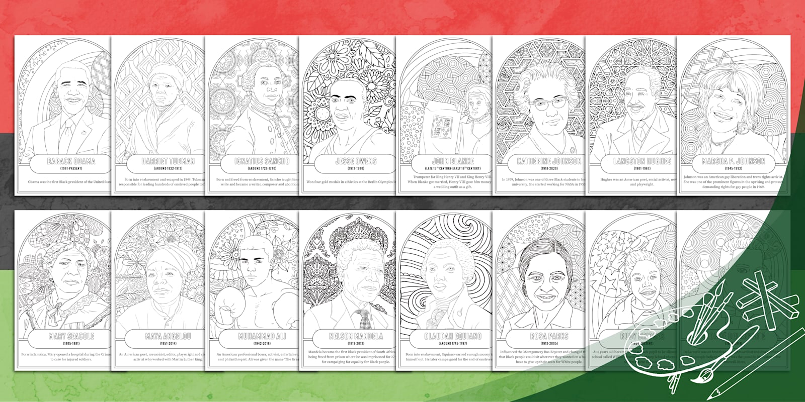 Black History Month Significant People Colouring Activity Posters Pack