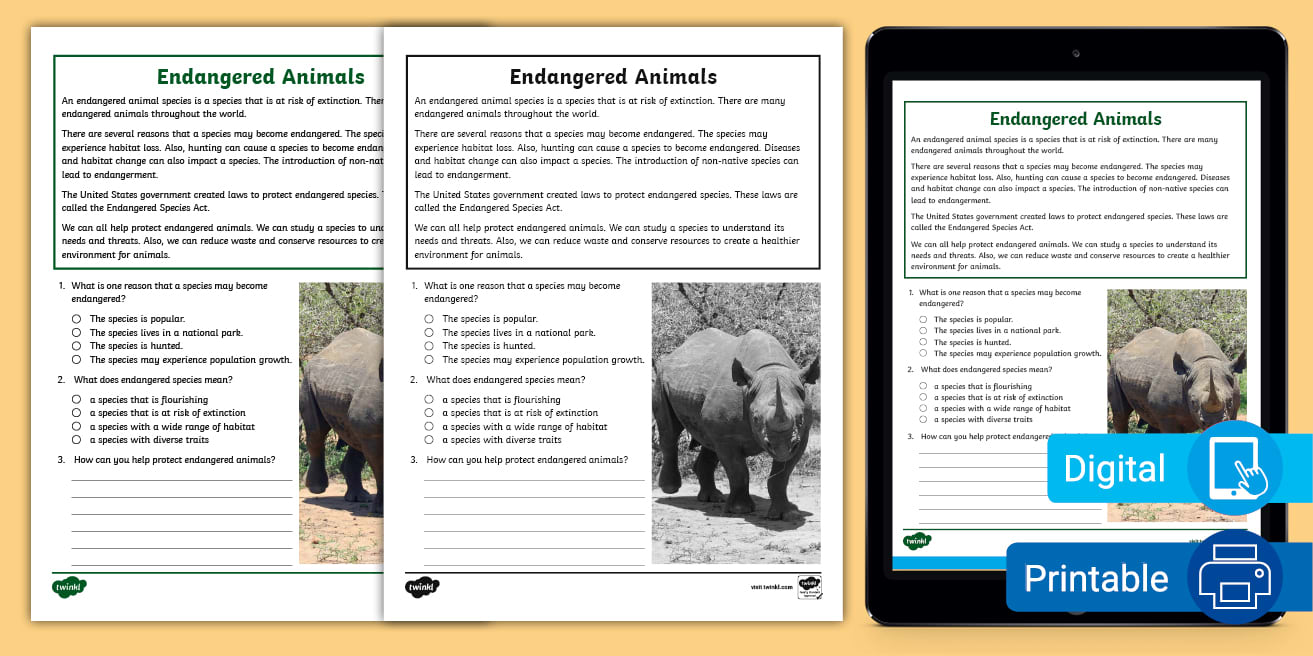 Endangered Animals Reading Comprehension Activity