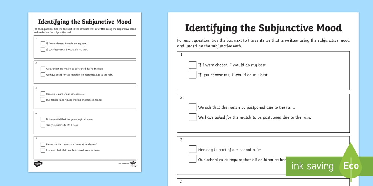 Identifying the Subjunctive Mood Worksheet