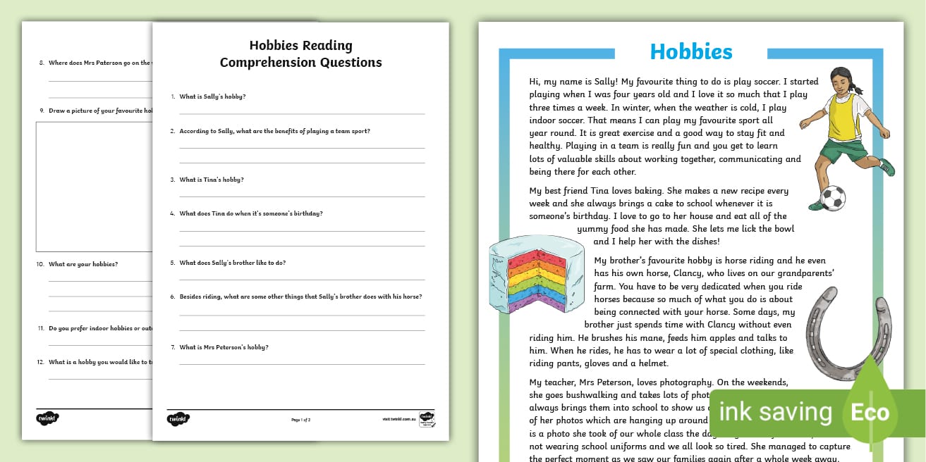 Hobbies Reading Comprehension