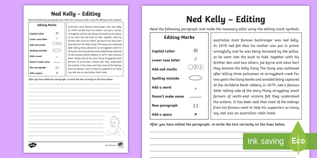 Ned Kelly Worksheet | Ned Kelly | History | Editing | Twinkl