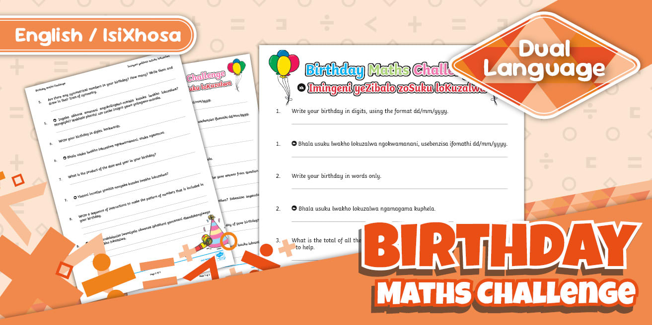 Grade 4 Maths Term 4 - Birthday Maths Challenge Worksheet: isiXhosa ...