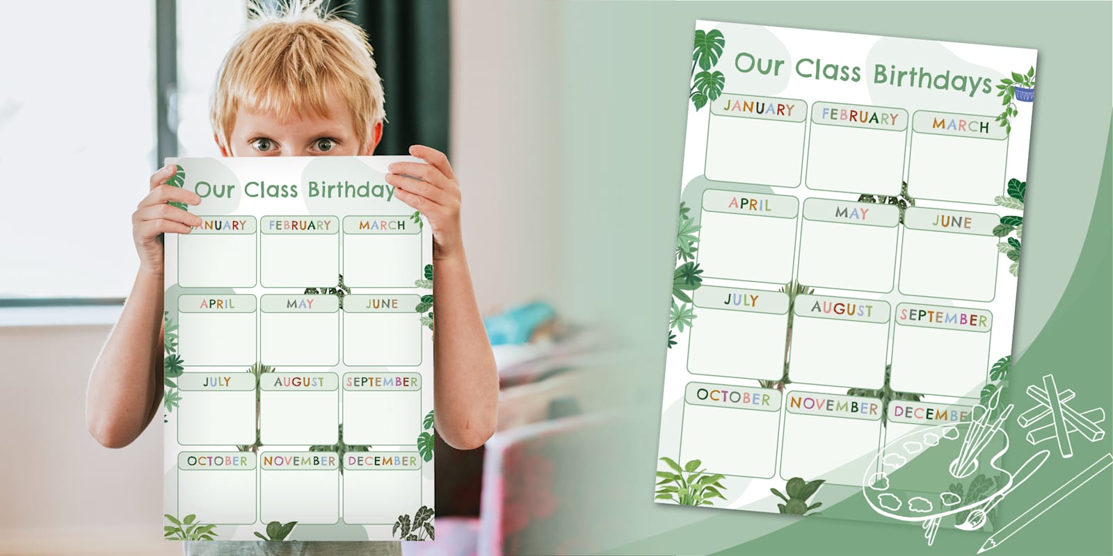 Botanical-Themed Classroom Birthday Chart Poster