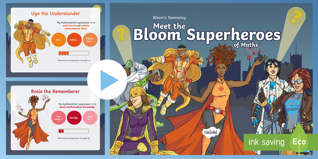 KS2 Maths Bloom's Taxonomy Meet the Bloom Superheroes PowerPoint
