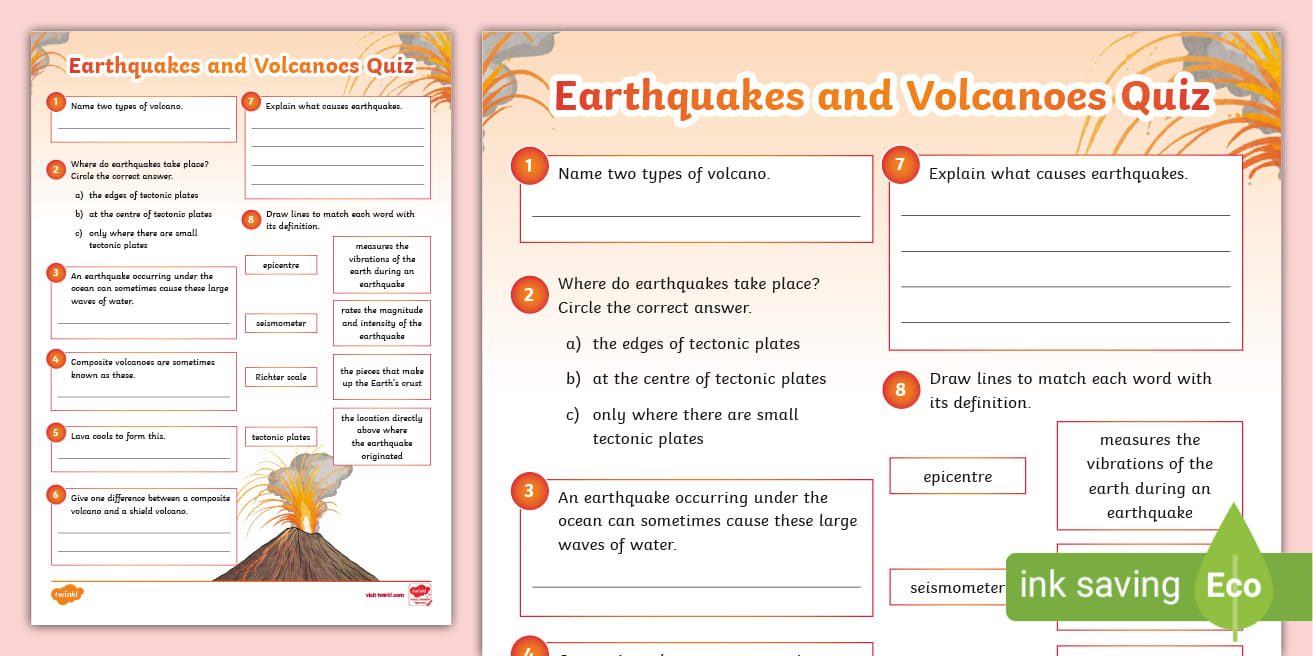 Earthquakes and Volcanoes Quiz - Geography - KS2 - Twinkl