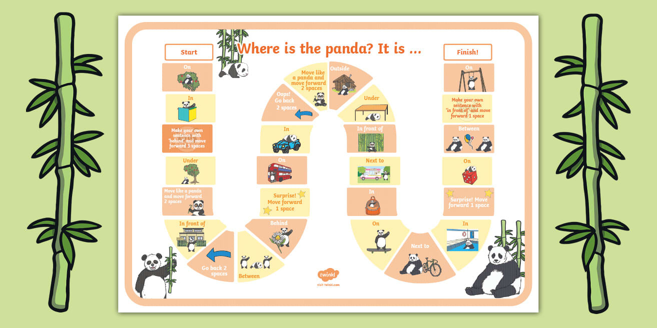 English Prepositions of Positions Board Game (Pandas) 英文介詞桌遊