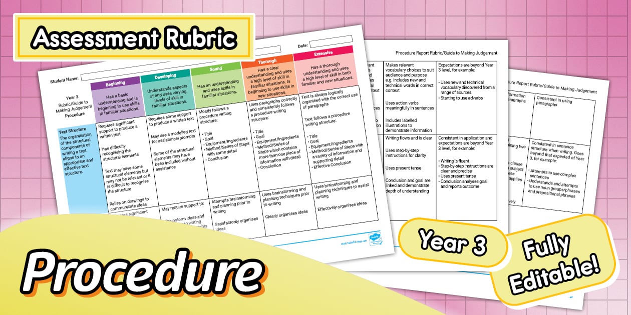 Australian Curriculum Year 3 Procedure Assessment Rubric