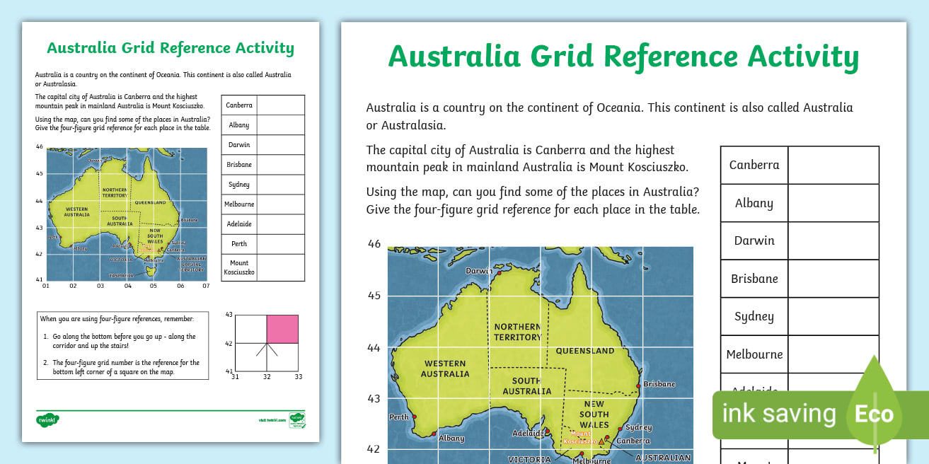 Australia Grid Reference Worksheet