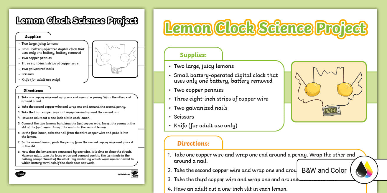 Lemon Clock Science Project for 3rd-5th Grade