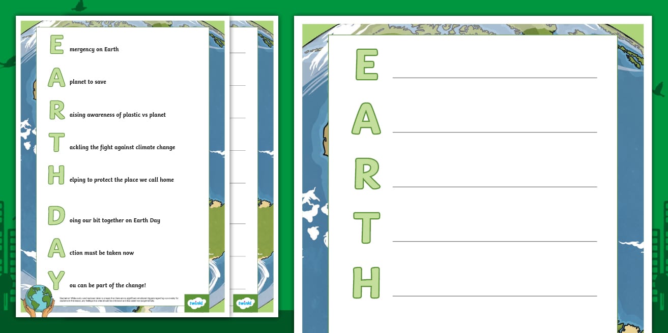 Earth Day Acrostic Poem Example - KS2 - Twinkl