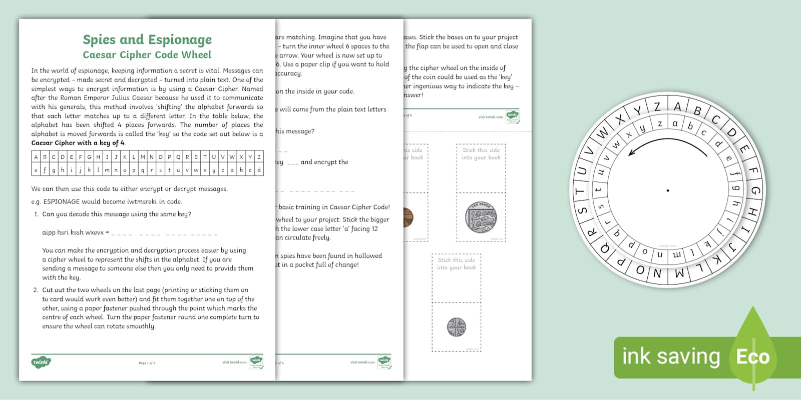 Spies and Espionage Caesar Cipher Code Wheel