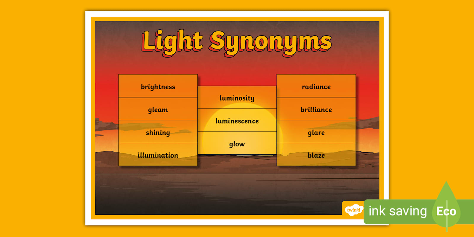 Light Synonyms Word Mat