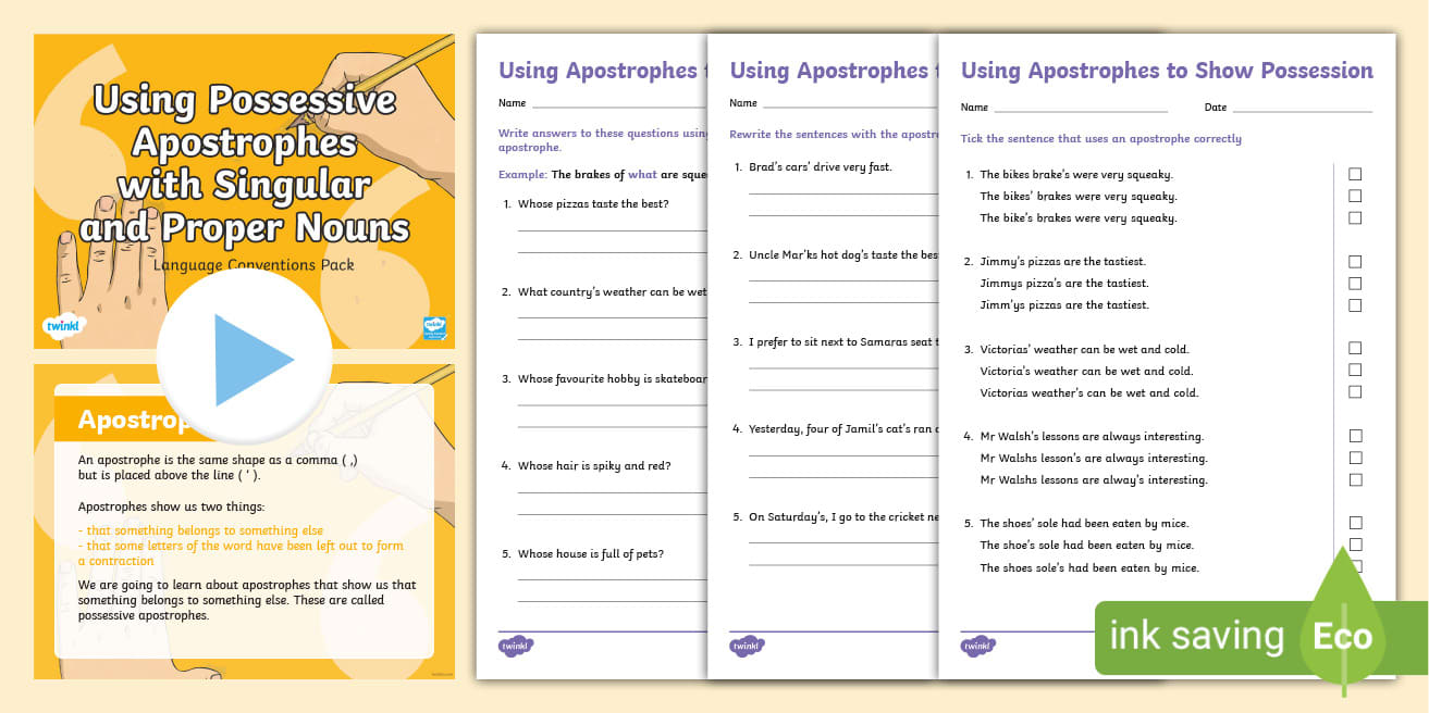 Using Possessive Apostrophes with Singular and Proper Nouns Language ...