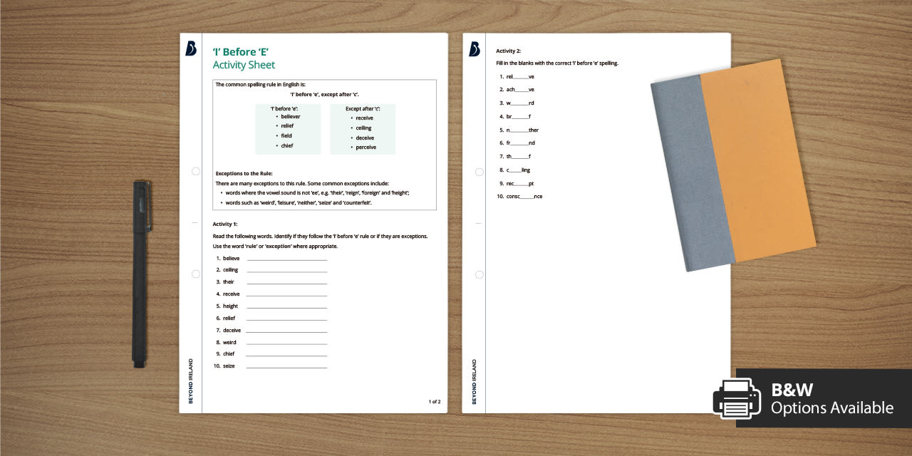 'I' before 'E' Activity Sheet