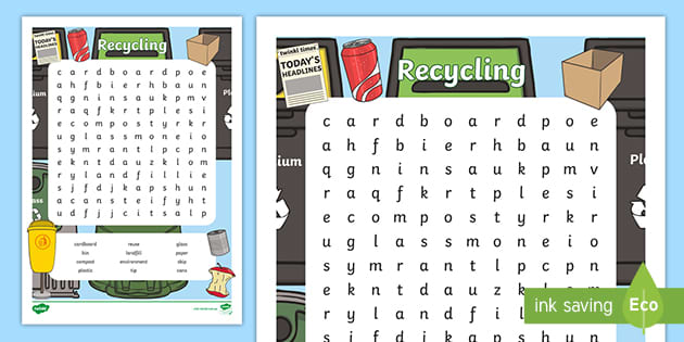 Reduce, Reuse, Recycle Word Search | Environment Puzzle