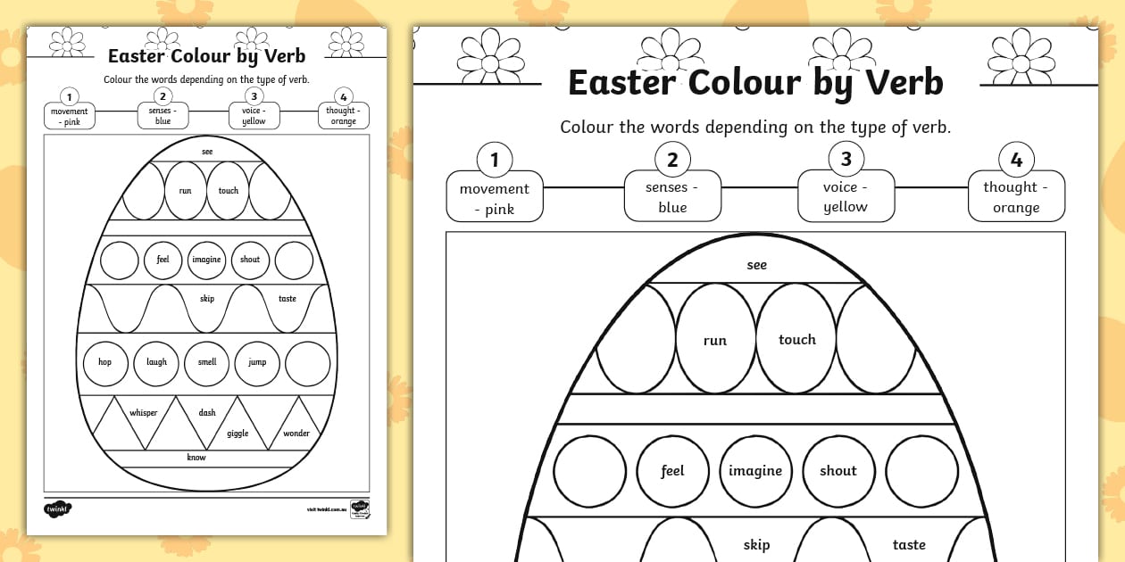 Easter Colour by Verbs Worksheet