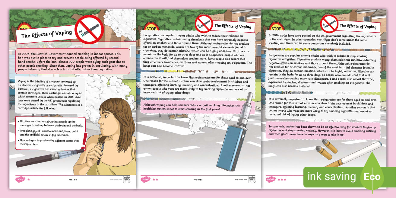 Vaping Education Activity | Reading Comprehension | Twinkl