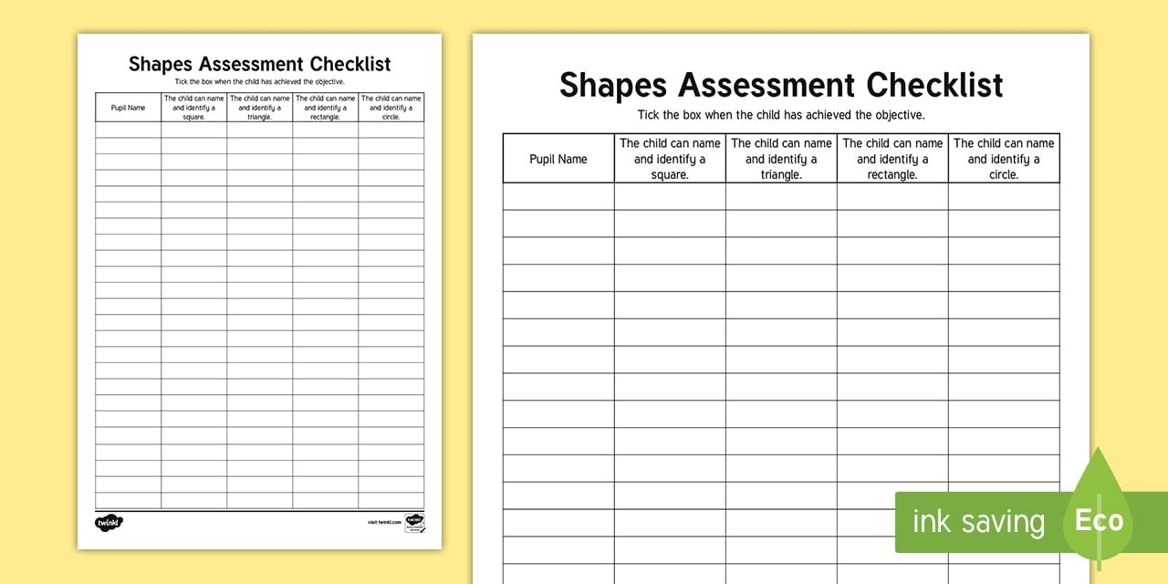 2D Shapes Assessment Checklist