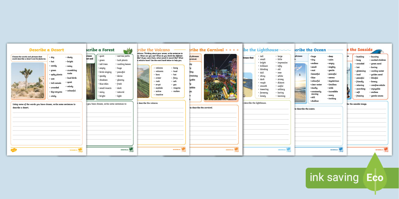 Describe the Setting Worksheet Pack