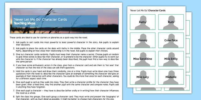 GCSE Never Let Me Go Character Cards - Kathy, Ruth, Tommy, Hailsham ...