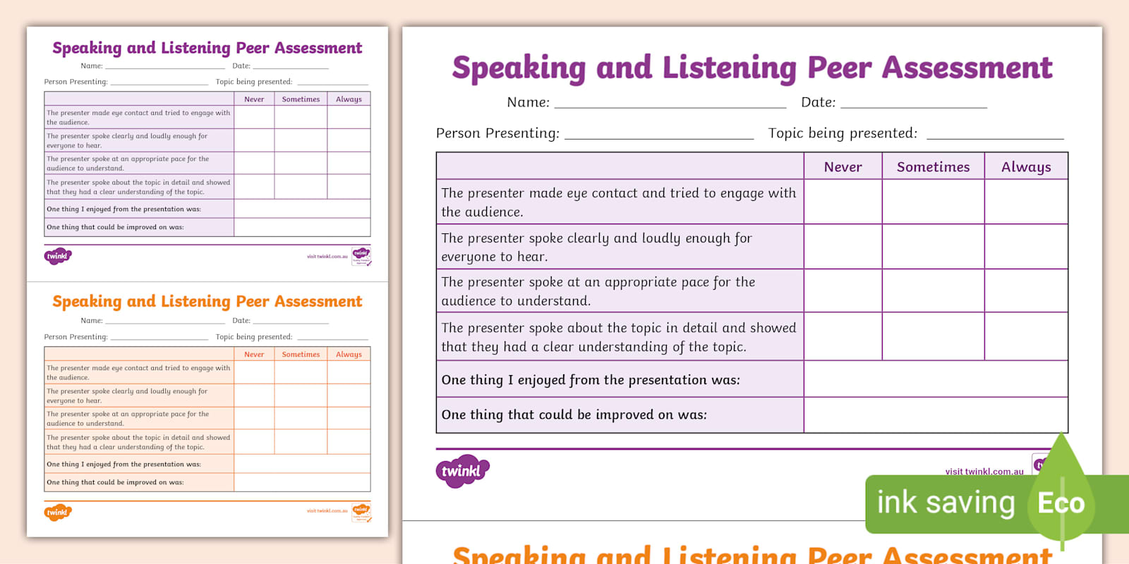 Speaking and Listening Peer Assessment and Feedback