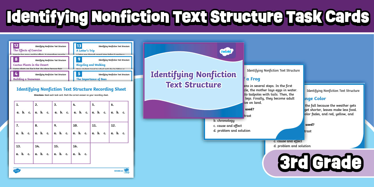 Third Grade Identifying Nonfiction Text Structure Task Cards