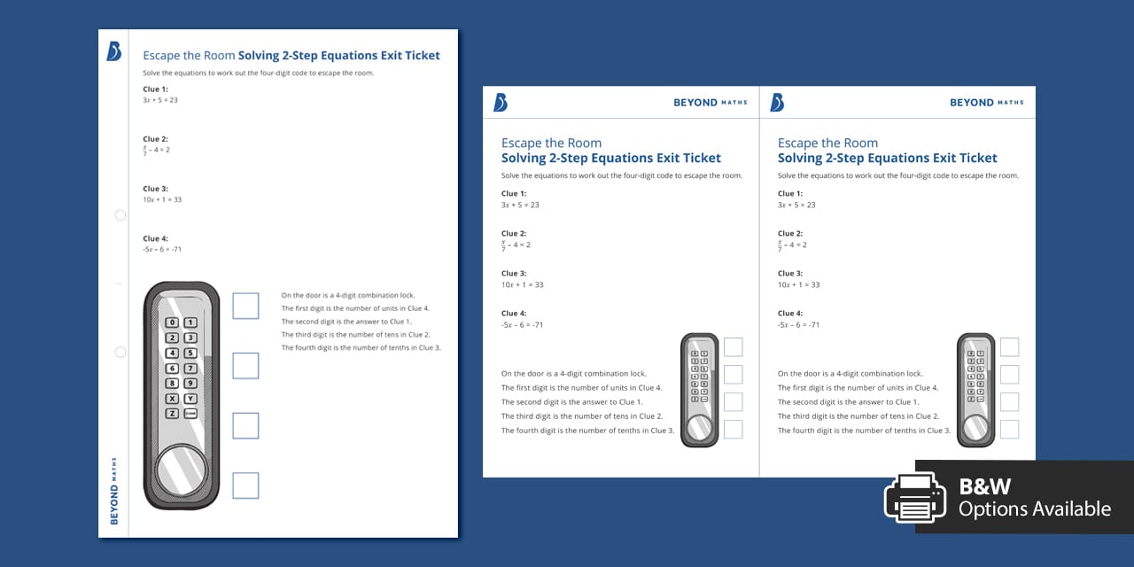Escape the Room Solving 2-Step Linear Equations Exit Ticket