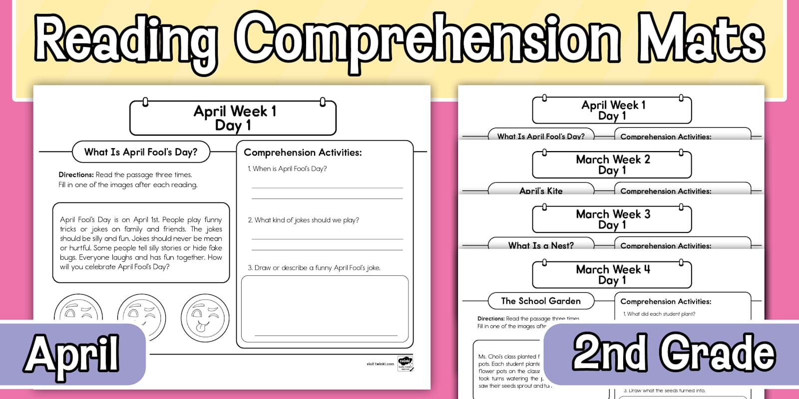 Second Grade April Daily Reading Comprehension Mats