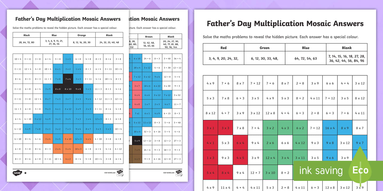 Father's Day Multiplication Mosaic Activity