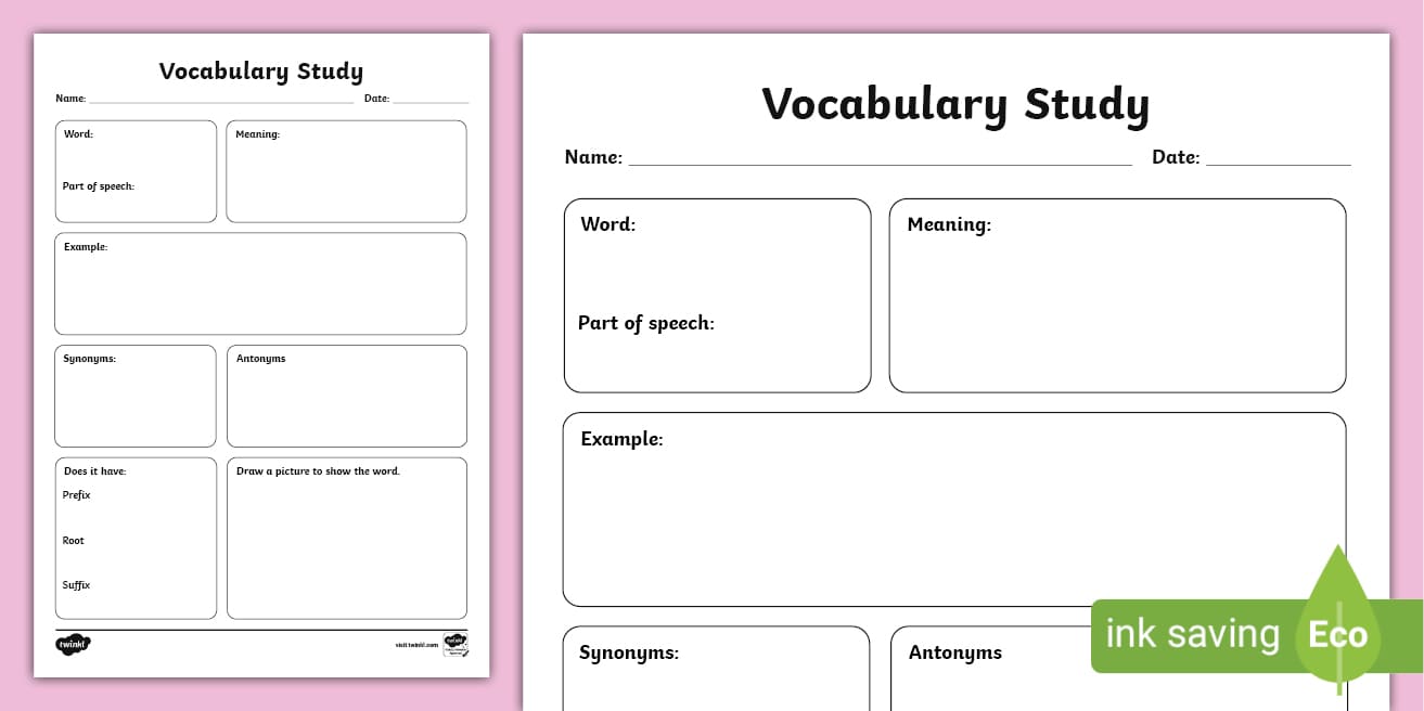 Vocabulary Word Study Worksheet - vocabulary worksheet, word study ...