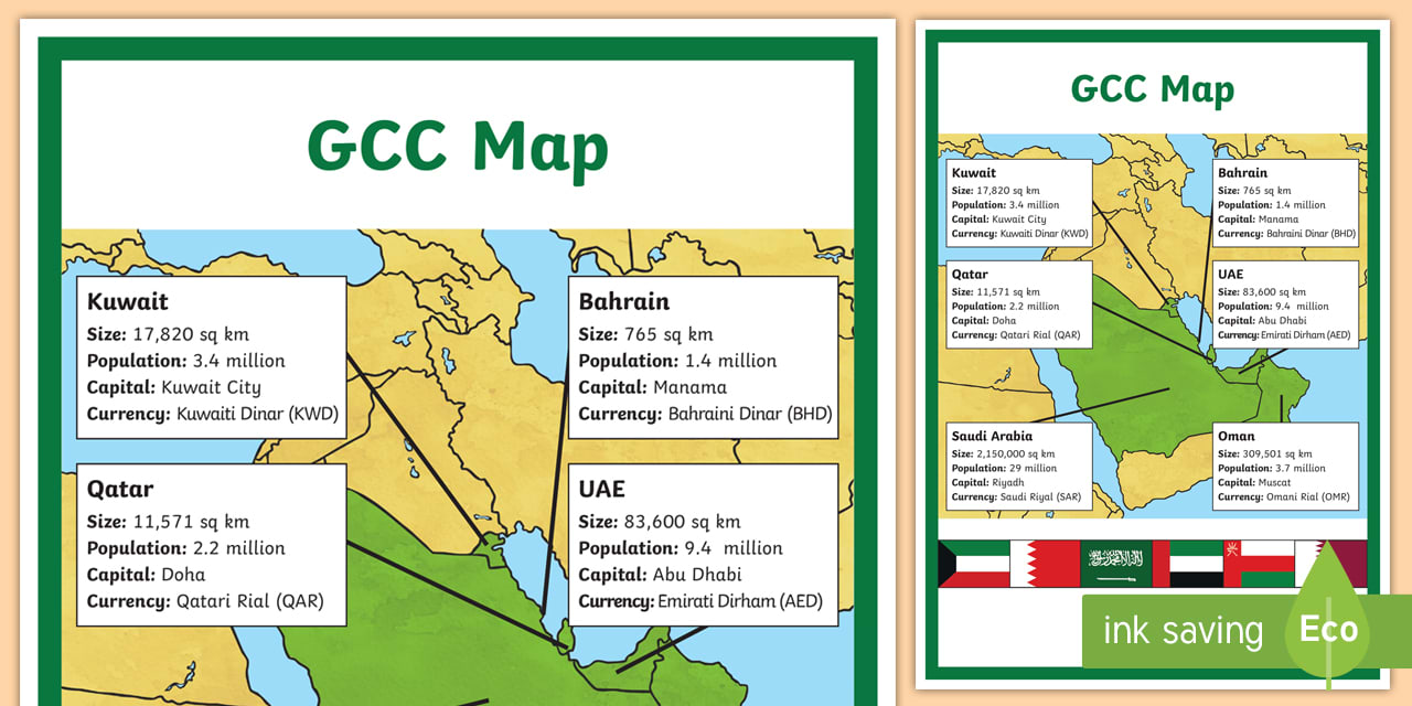 GCC Map with Information A4 Display Poster - UAE, ADEC, MOE, emirates ...