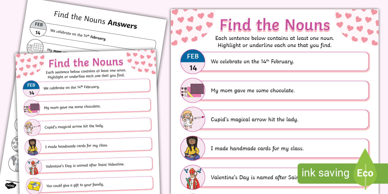 Valentine's Day Find the Nouns Worksheet