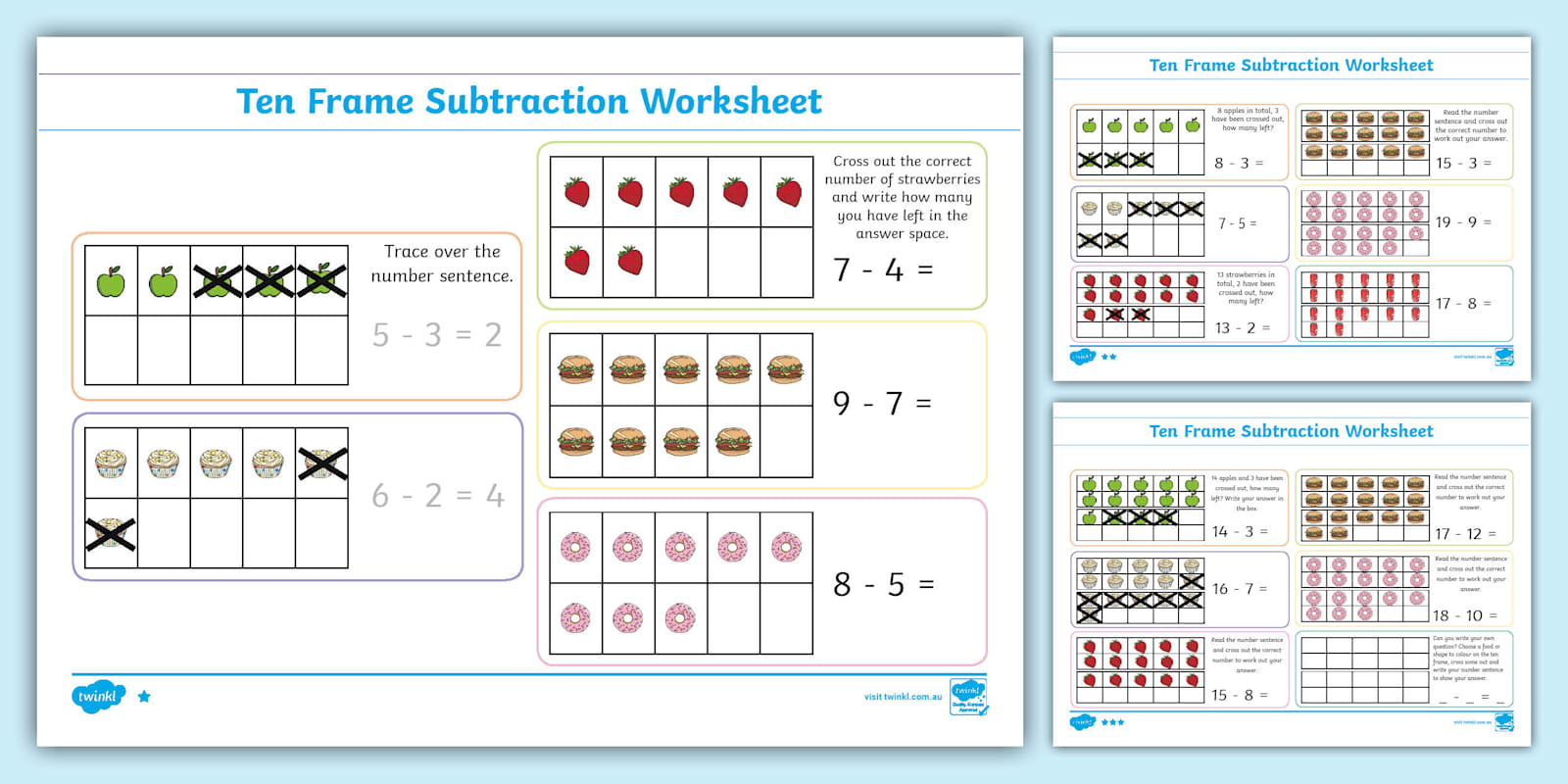 10 Frame Subtraction Worksheet