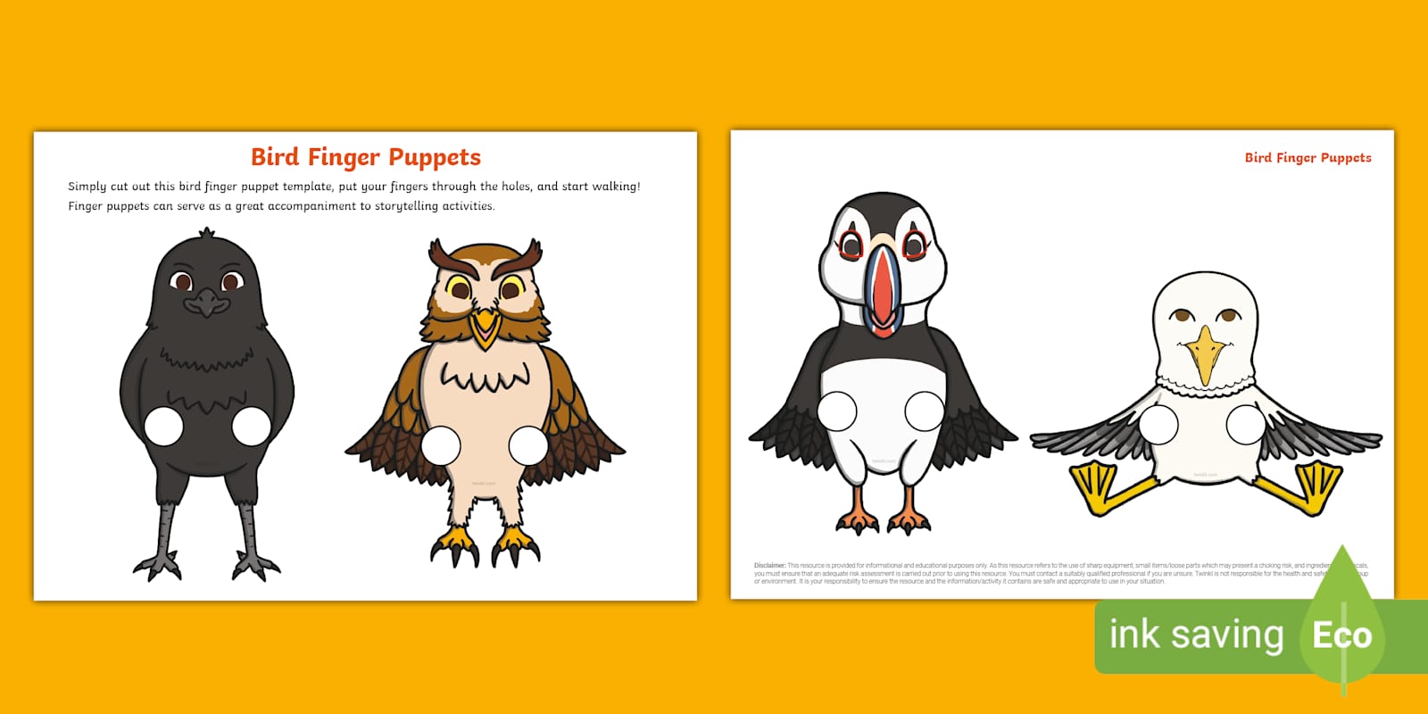 Bird Finger Puppets Template