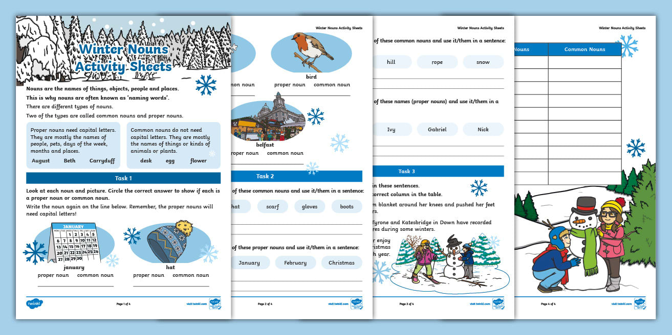 Winter Nouns Activity Sheets