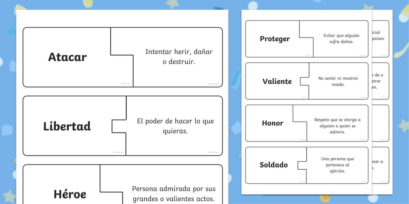 Rompecabezas: vocabulario (2 de abril - Día del Veterano y de los ...