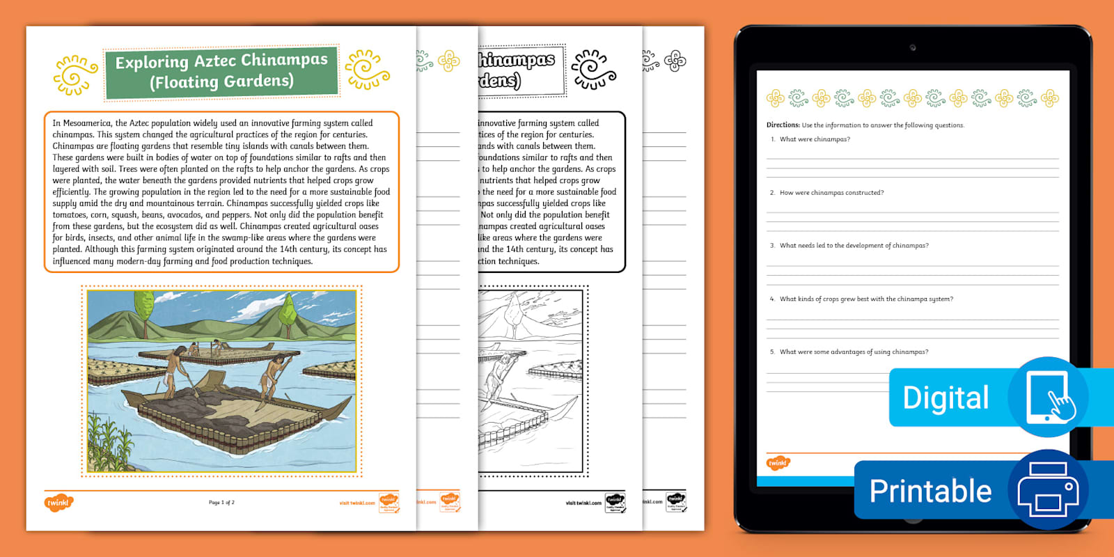 Exploring Aztec Chinampas (Floating Gardens) Worksheet for 6th-8th Grade