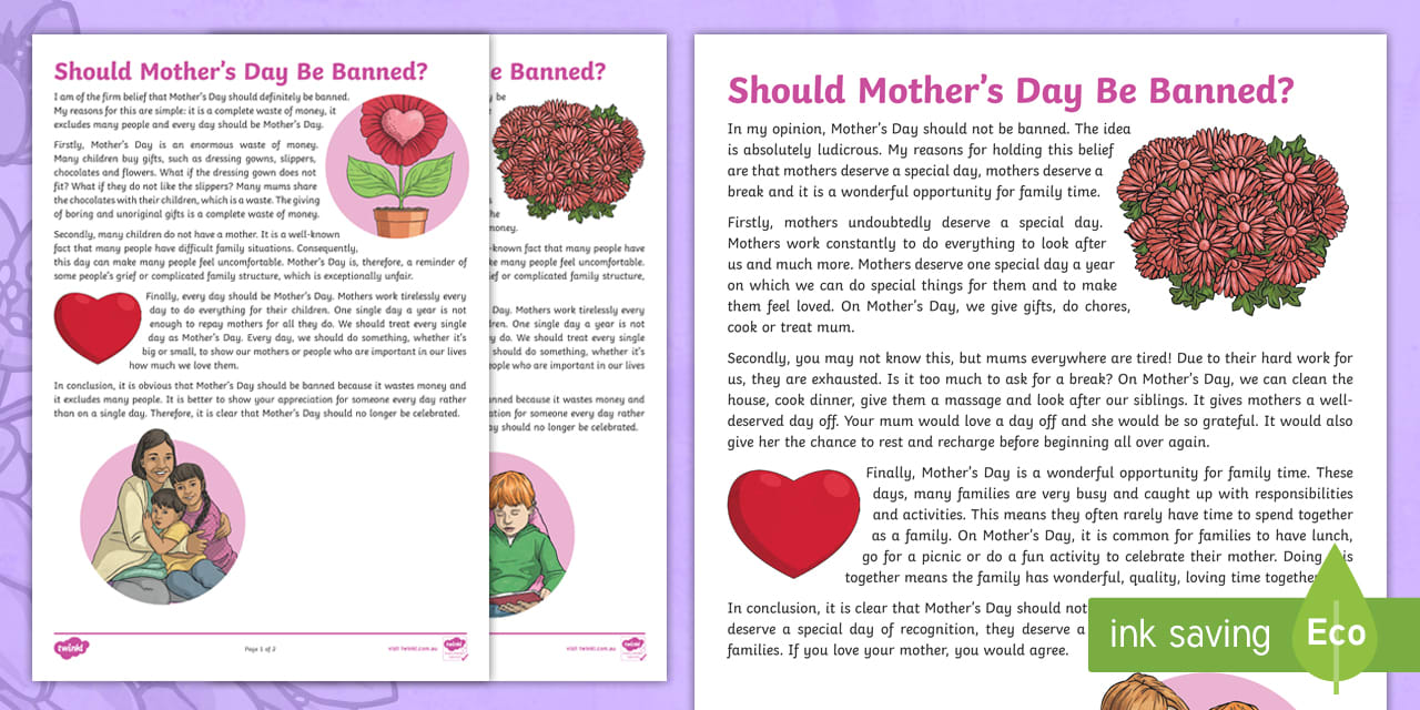 Should Mother's Day Be Banned | Persuasive Writing Example
