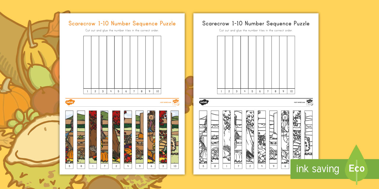 Scarecrow 1-10 Number Sequencing Puzzle - autumn, fall, scarecrows ...
