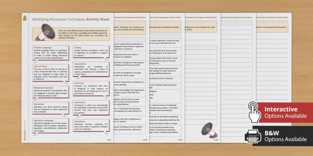 Identifying Persuasive Techniques Activity Sheet